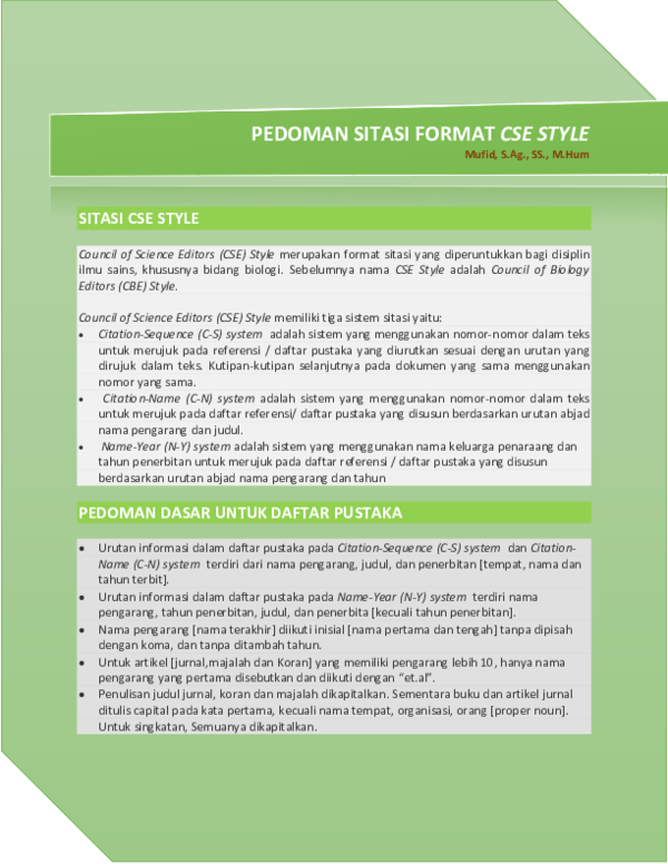 (PDF) Pedoman sitasi format CSE Style