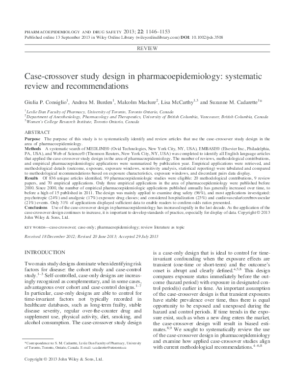 (PDF) Case-crossover study design in pharmacoepidemiology: systematic ...