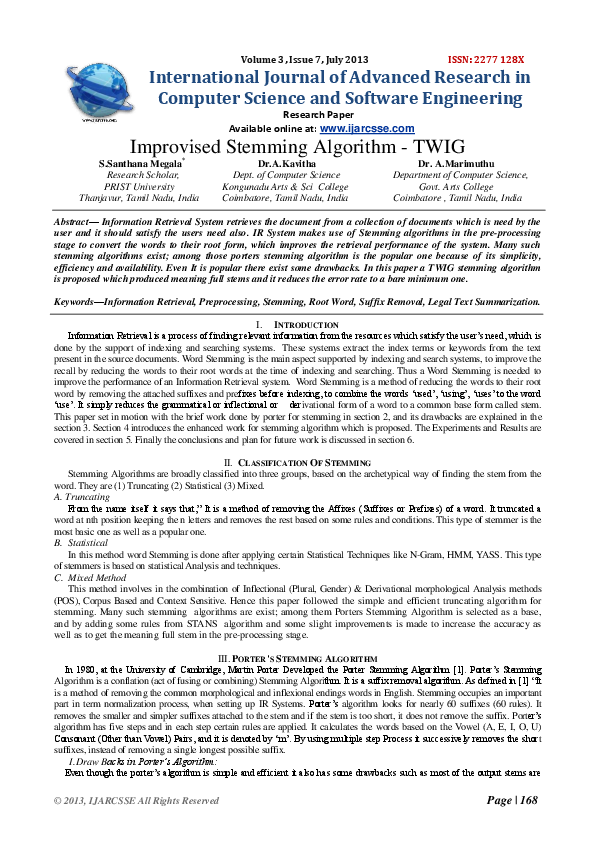 Pdf Twig An Enhanced Stemming Algorithm For Improved Retrieval