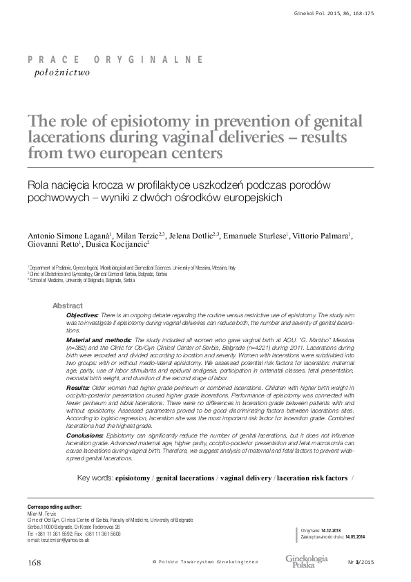 Pdf The Role Of Episiotomy In Prevention Of Genital Lacerations