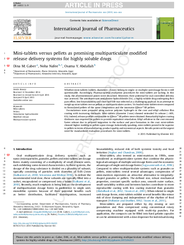 (PDF) Mini-tablets versus pellets as promising multiparticulate ...