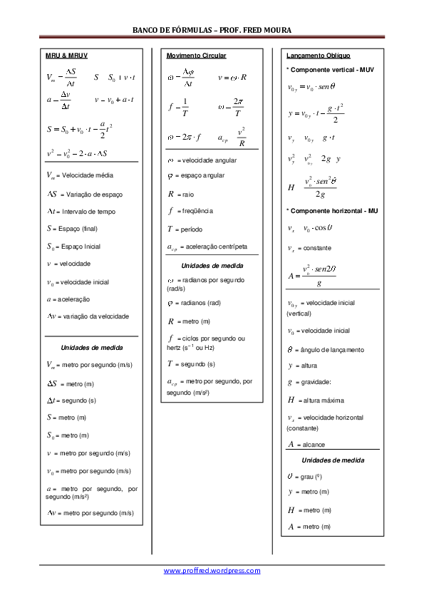 (PDF) Fórmulas de Física