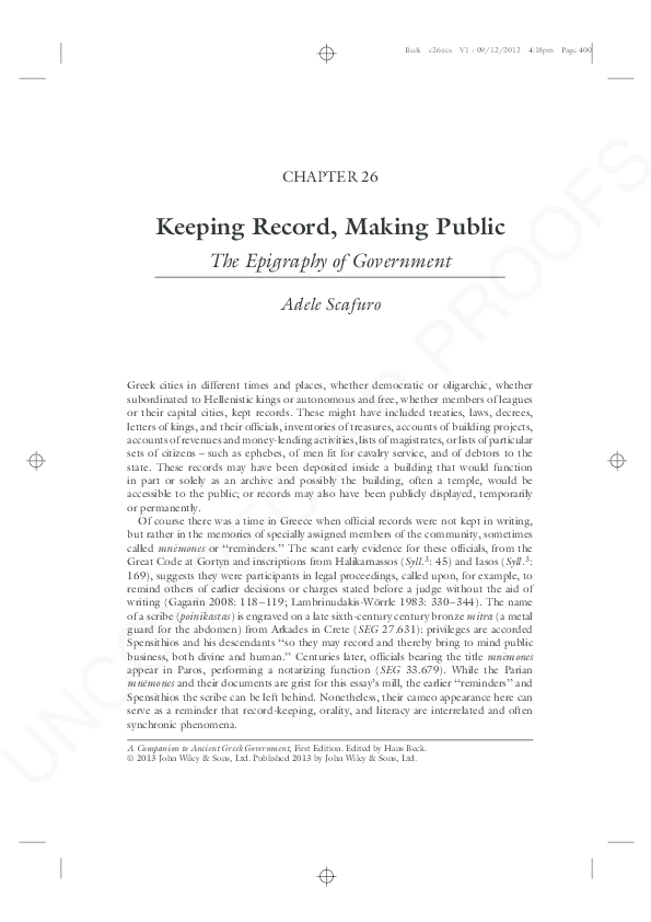 Keeping Record, Making Public. The Epigraphy of Greek Government