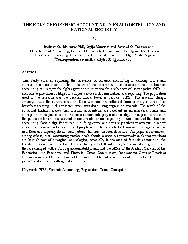 (DOC) THE ROLE OF FORENSIC ACCOUNTING IN FRAUD DETECTION AND NATIONAL ...