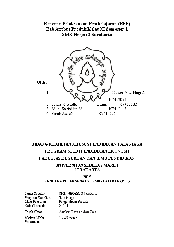 RPP K13 SMK Jurusan Tata Niaga kelas XI mapel atribut produk