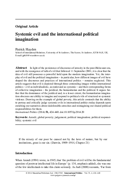 (PDF) Systemic Evil and the International Political Imagination