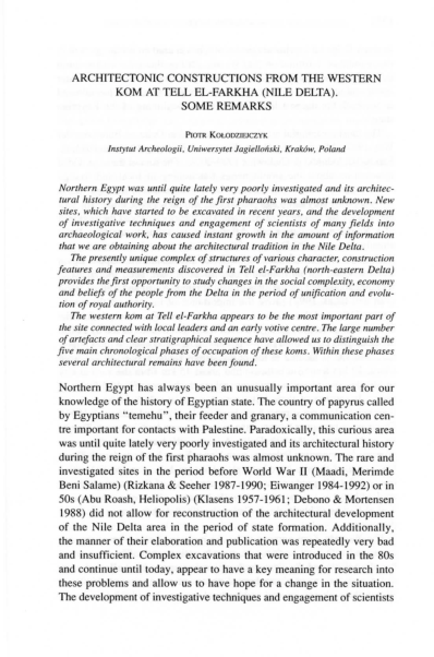 (PDF) Architectonic constructions from western kom in Tell el-Farkha ...