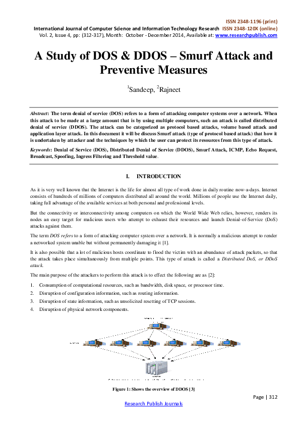 (PDF) A Study of DOS & DDOS – Smurf Attack and Preventive Measures