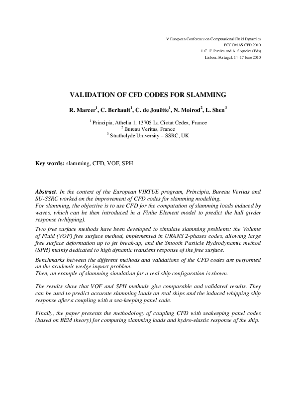 (PDF) Validation of CFD codes for slamming
