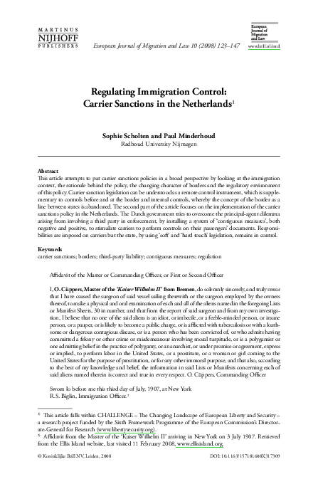 (PDF) Regulating Immigration Control : Carrier Sanctions in the Netherlands