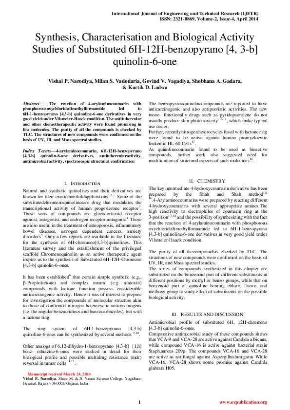 (PDF) Synthesis, Characterisation and Biological Activity Studies of Substituted 6H-12H ...