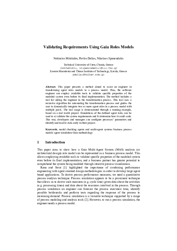 (PDF) Validating Requirements Using Gaia Roles Models