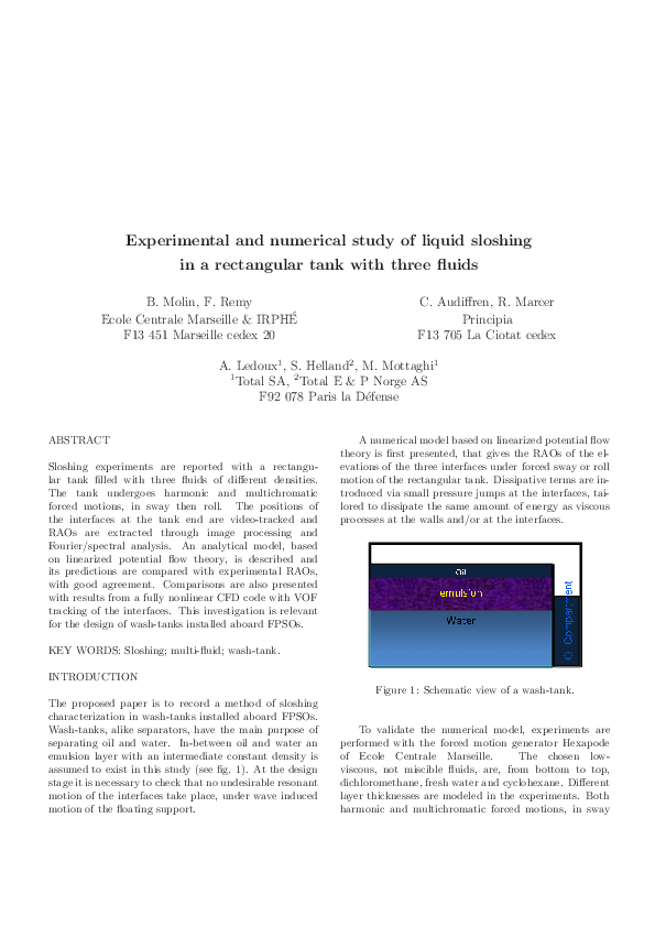 (PDF) Experimental and numerical study of liquid sloshing in a rectangular tank with three fluids