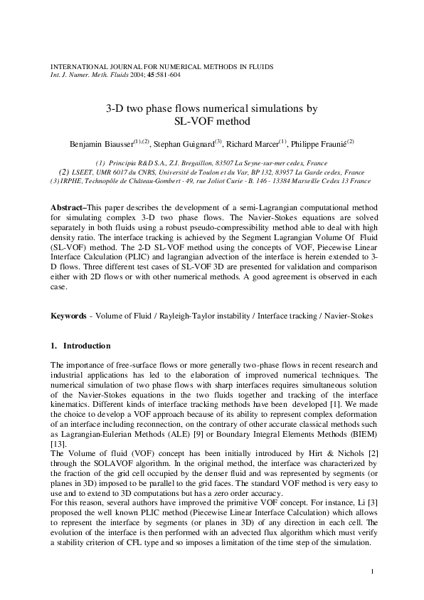 (PDF) 3D two phase flows numarical simulations by SL-VOF method