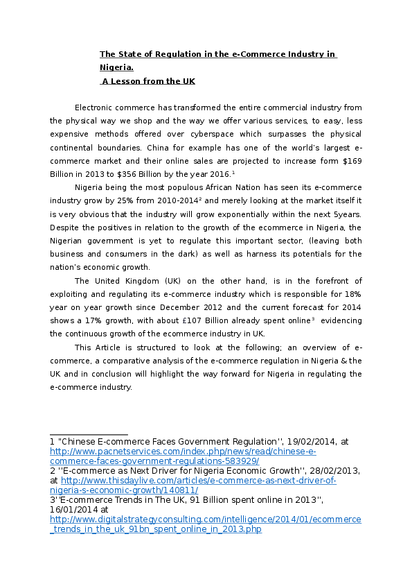 (DOC) The State of Regulating the E-commerce Industry in Nigeria. A ...