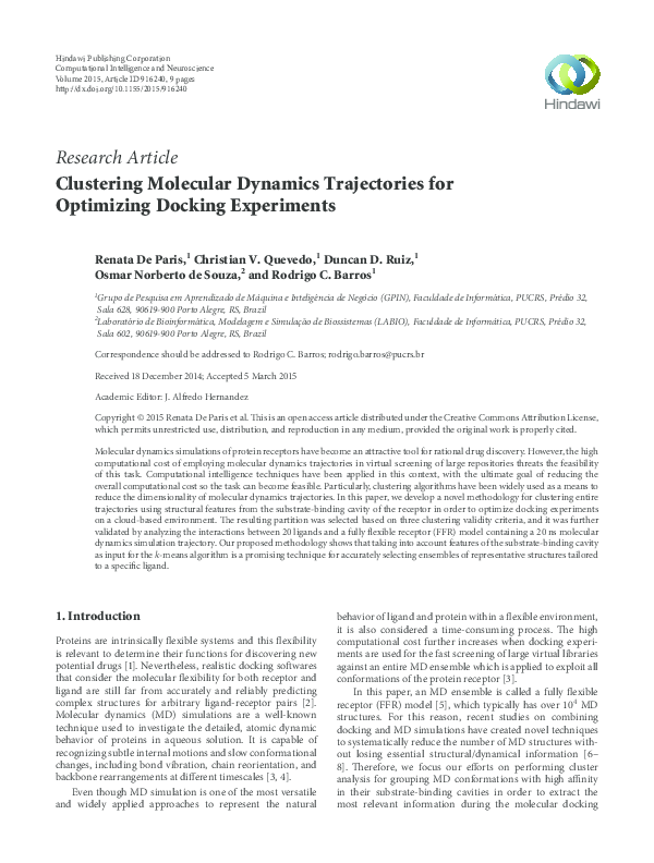 Pdf Clustering Molecular Dynamics Trajectories For Optimizing Docking