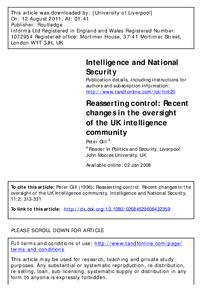 (PDF) ‘Reasserting Control: Recent Changes in the Oversight of the UK ...