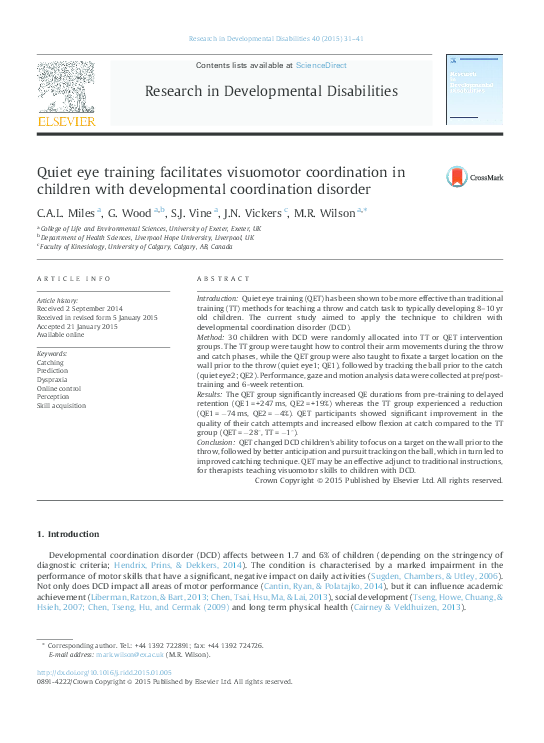 (PDF) Quiet eye training facilitates visuomotor coordination in ...