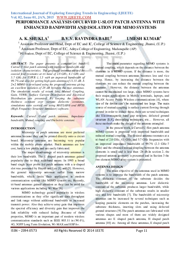 (PDF) PERFORMANCE ANALYSIS OFCURVED U-SLOT PATCH ANTENNA WITH ENHANCED ...