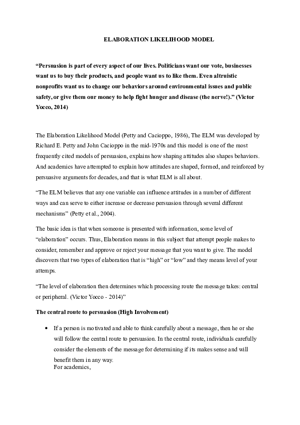 (DOC) ELABORATION LIKELIHOOD MODEL