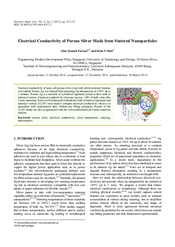 (PDF) Electrical Conductivity of Porous Silver Made from Sintered ...