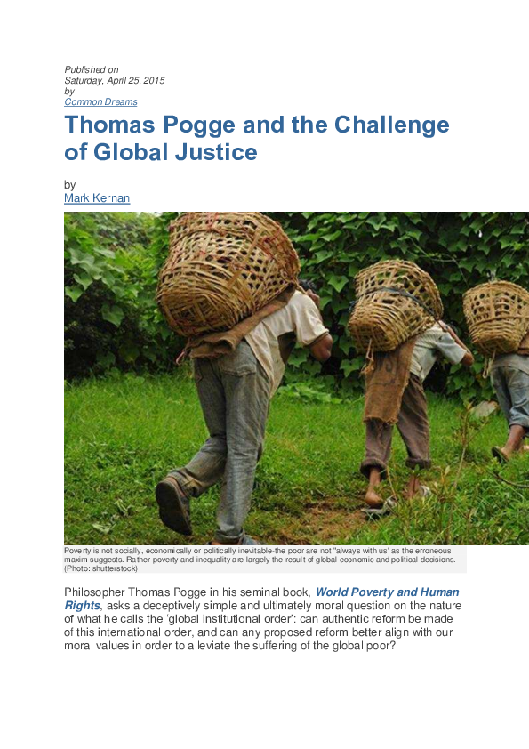 (PDF) Thomas Pogge and the Challenge of Global Justice, CommonDreams ...