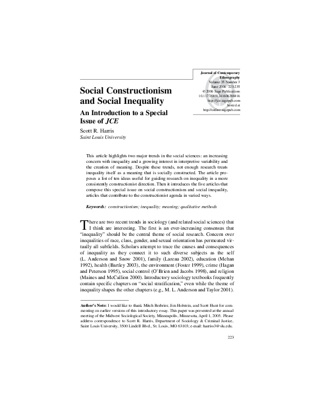 (PDF) Social constructionism and social inequality