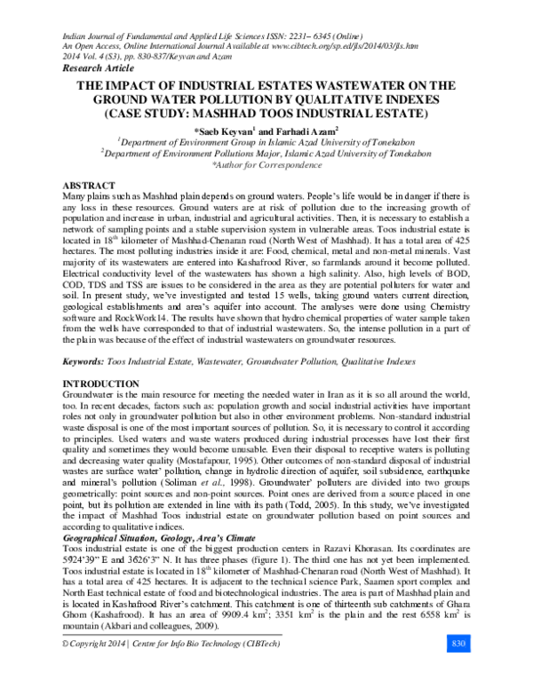 (PDF) THE IMPACT OF INDUSTRIAL ESTATES WASTEWATER ON THE GROUND WATER ...