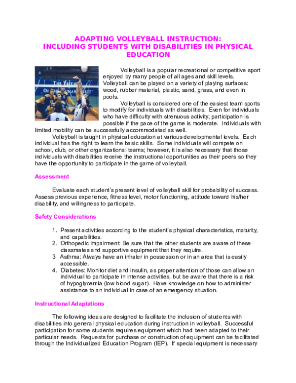 (DOC) ADAPTING VOLLEYBALL INSTRUCTION: INCLUDING STUDENTS WITH ...