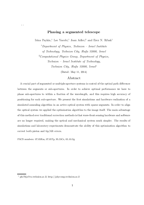 (PDF) Phasing a segmented telescope