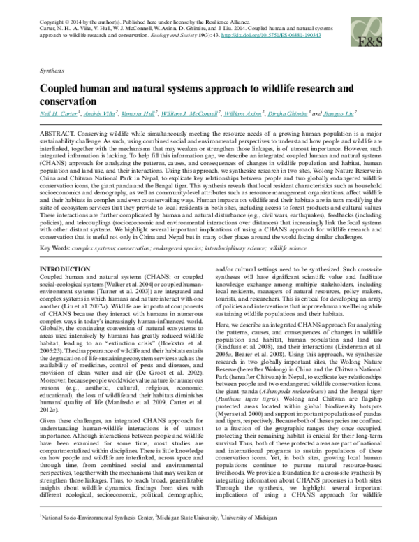 (PDF) Coupled human and natural systems approach to wildlife research ...