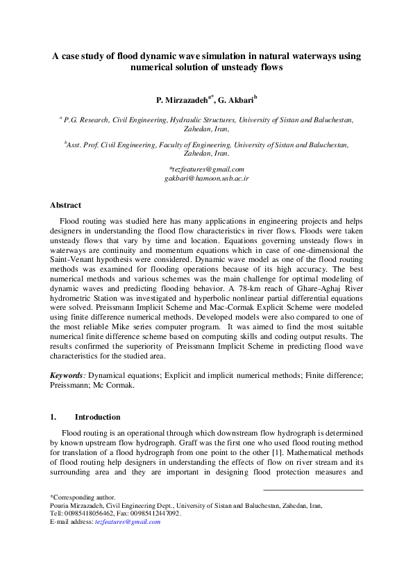 (PDF) Dynamic Wave Simulation in Flood Routing