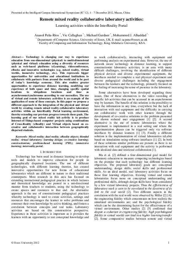 (PDF) Remote mixed reality collaborative laboratory activities: Learning activities within the ...