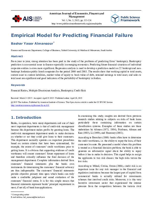 (PDF) Empirical Model for Predicting Financial Failure