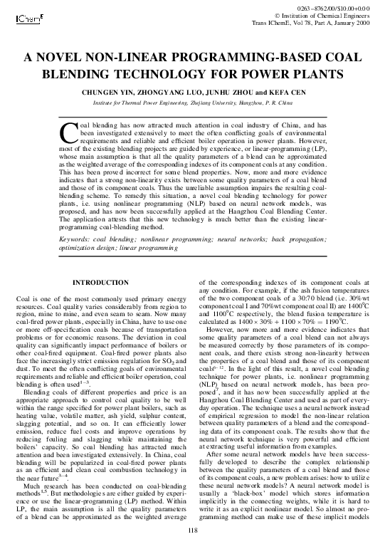 (PDF) A novel non-linear programming-based coal blending technology for ...