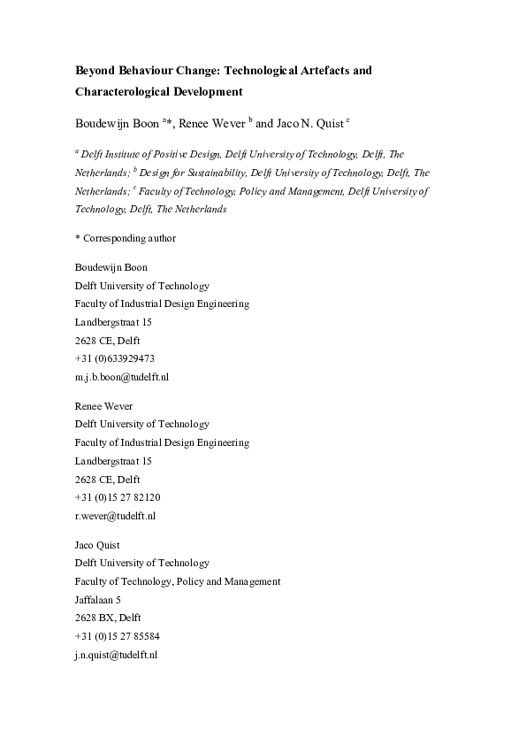 (PDF) Beyond behaviour change: technological artefacts and ...