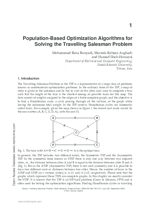 Pdf Population Based Optimization Algorithms For Solving The Travelling Salesman Problem