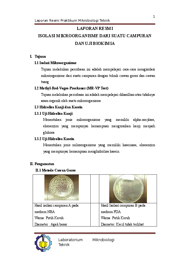 (DOC) LAPORAN RESMI ISOLASI MIKROORGANISME DARI SUATU CAMPURAN DAN UJI ...
