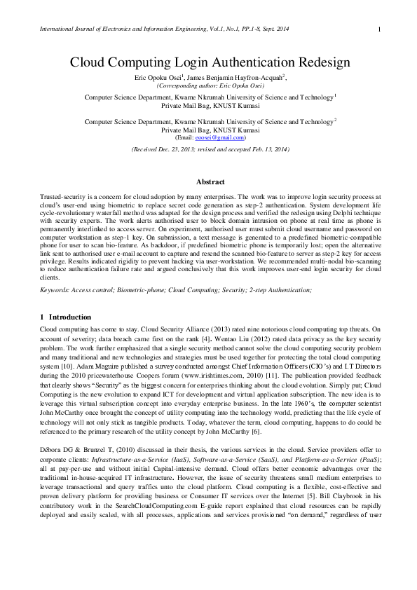 (PDF) Cloud Computing Login Authentication Redesign