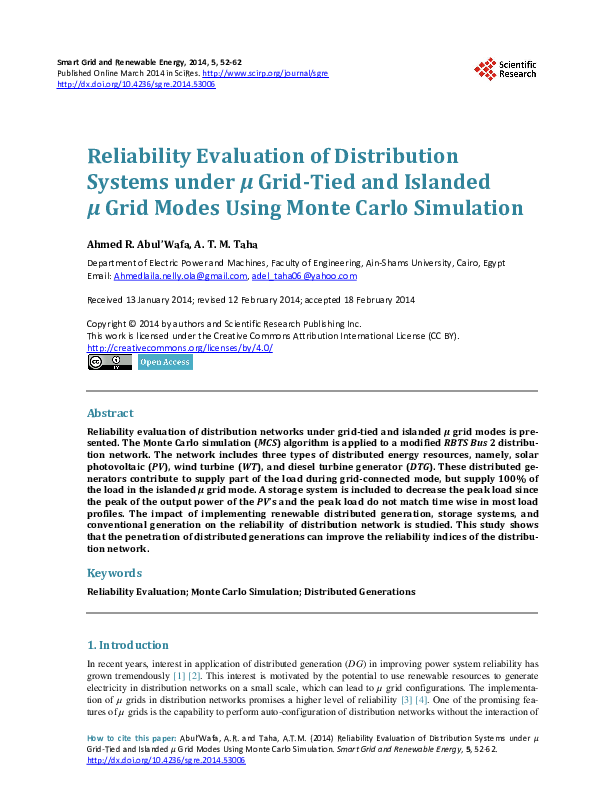 (PDF) Reliability Evaluation of Distribution Systems under μ Grid-Tied and Islanded μ Grid Modes ...