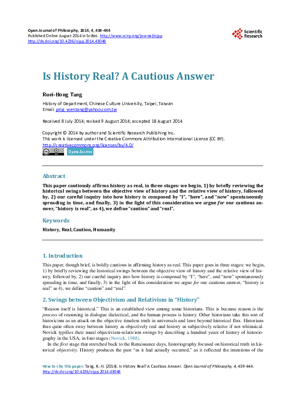 (PDF) Is History Real? A Cautious Answer