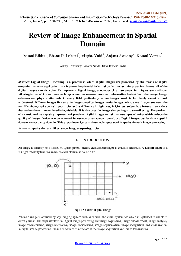 (PDF) Review of Image Enhancement in Spatial Domain