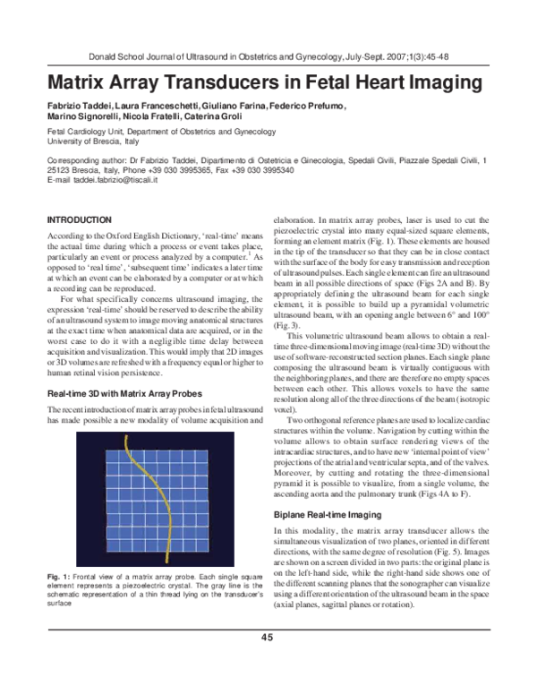 (PDF) Matrix Array Transducers in Fetal Heart Imaging