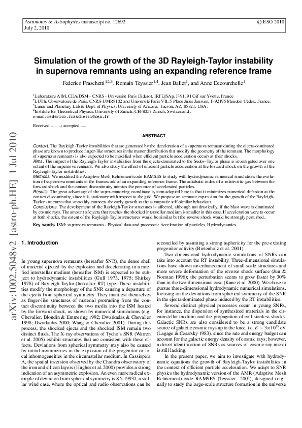 (PDF) Simulation of the growth of the 3D Rayleigh-Taylor instability in ...