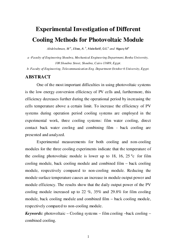 (PDF) Experimental Investigation of Different Cooling Methods for Photovoltaic Module