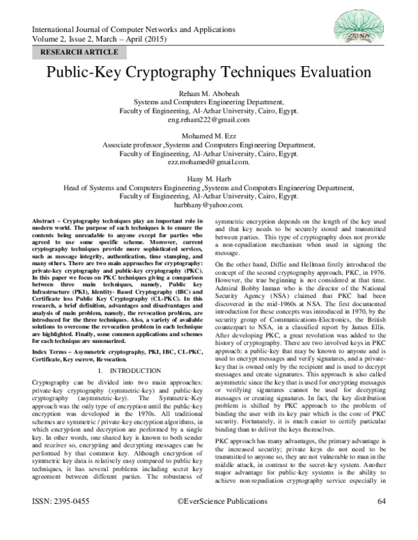 Pdf Public Key Cryptography Techniques Evaluation