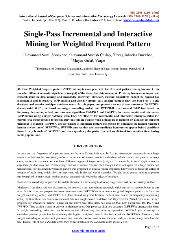 (PDF) Single-Pass Incremental and Interactive Mining for Weighted Frequent Pattern