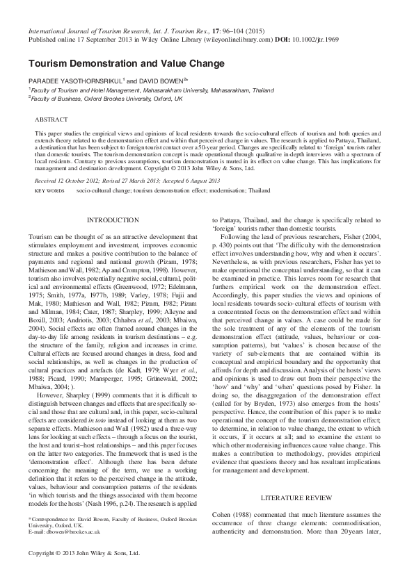 (PDF) Tourism Demonstration Effect and Value Change