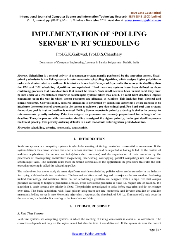 Pdf Implementation Of ‘polling Server In Rt Scheduling