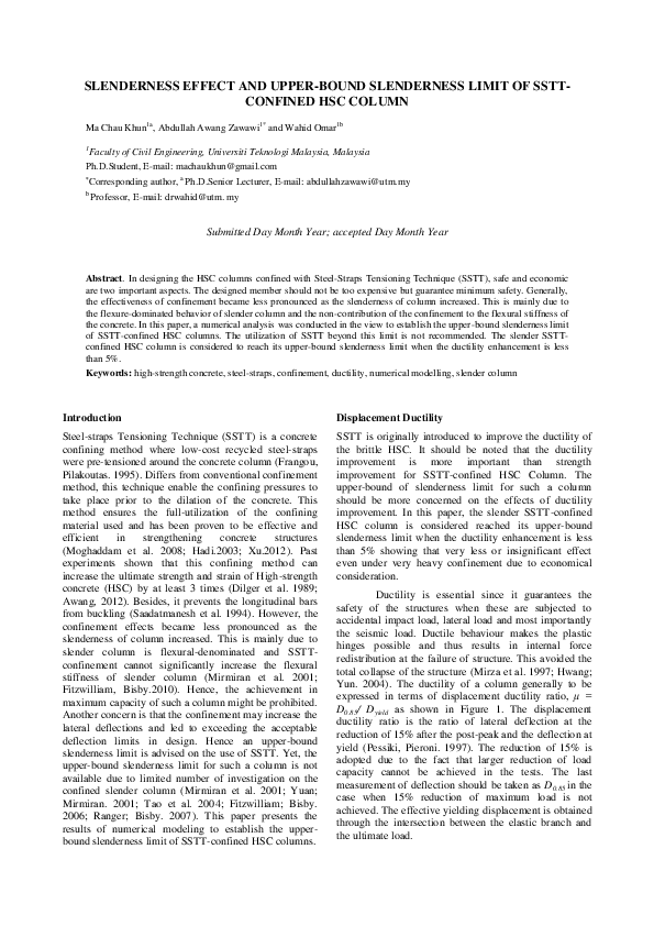 (PDF) SLENDERNESS EFFECT AND UPPER-BOUND SLENDERNESS LIMIT OF SSTT ...
